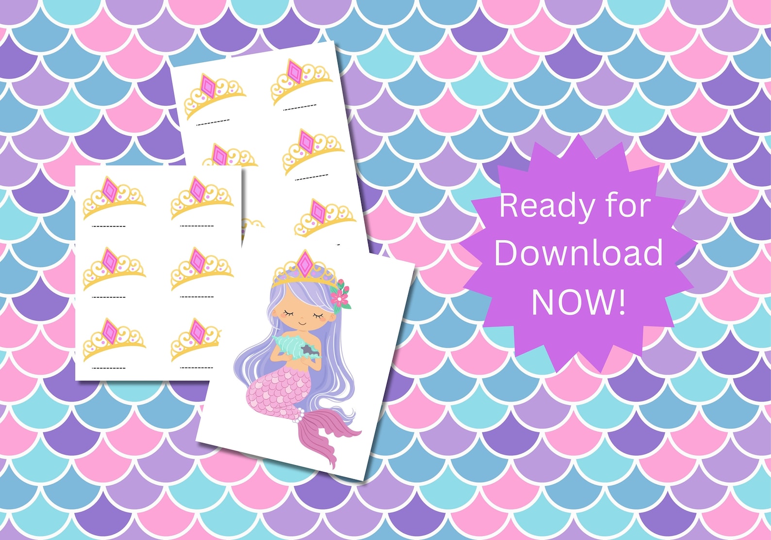 Mermaid Under the Sea Theme Game, Pin the Crown on the Mermaid Game ...