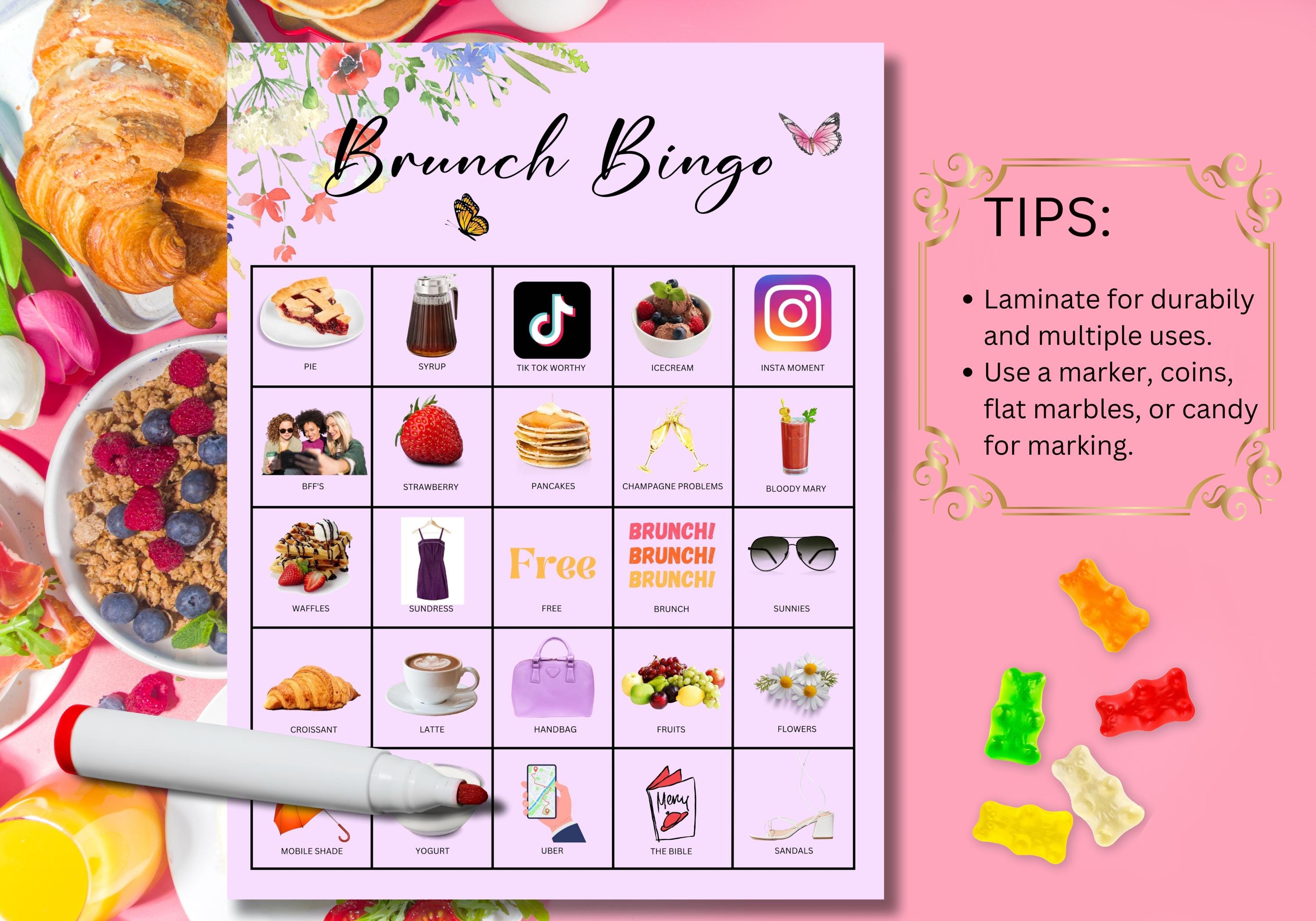 Brunch Bingo Printable Game: Bridal Shower, Birthday Party Activity ...