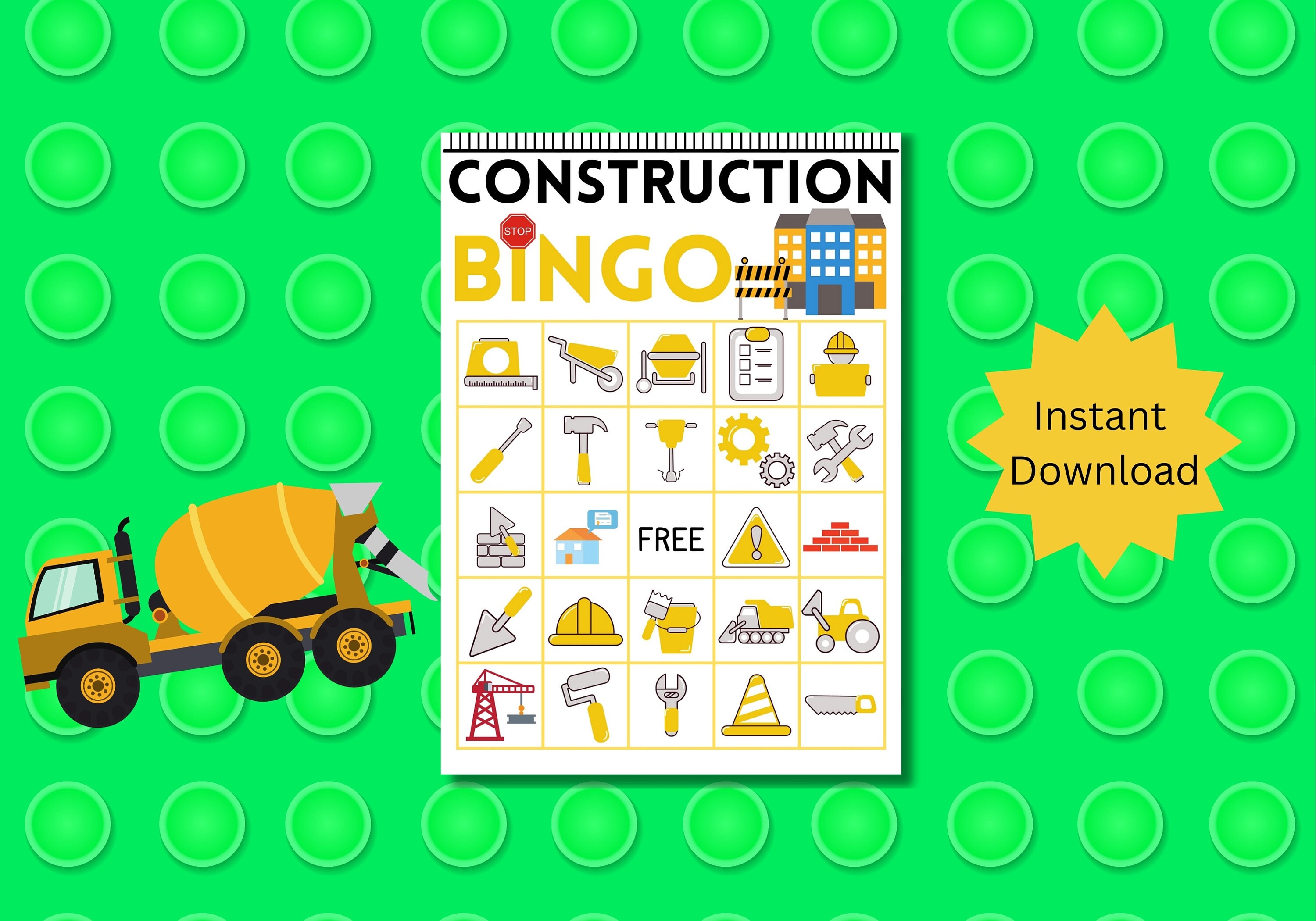 Construction Bingo Game: Kids Birthday Party (digital Download) - Etsy