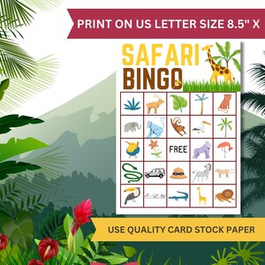 Safari Theme BINGO, Kids Bingo Game, Safari Jungle All Ages Party Games ...