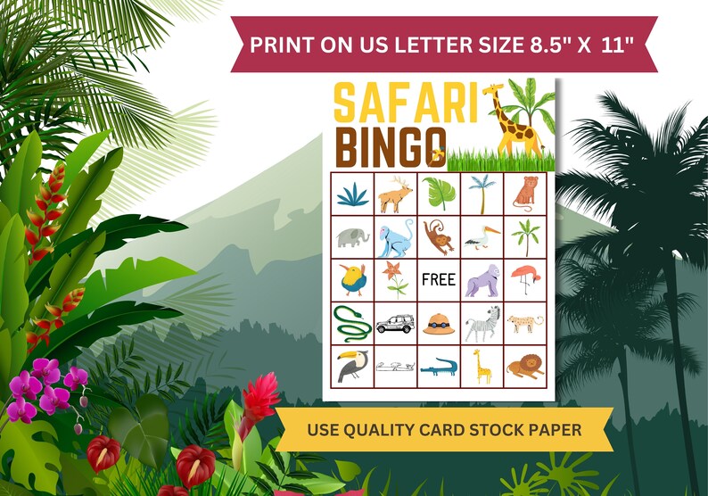 Safari Theme BINGO, Kids Bingo Game, Safari Jungle All Ages Party Games ...