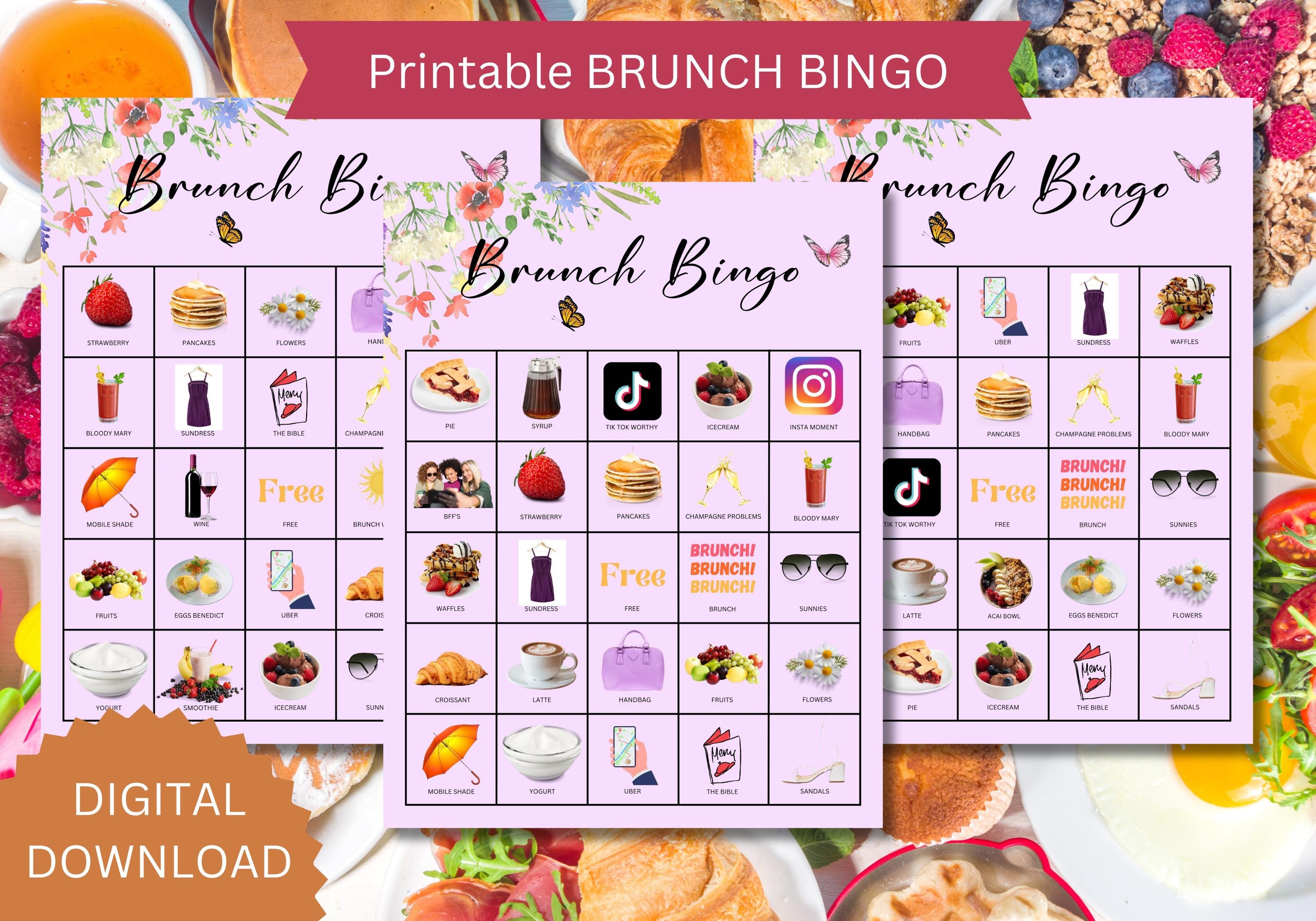 Brunch Bingo Printable Game: Bridal Shower, Birthday Party Activity ...