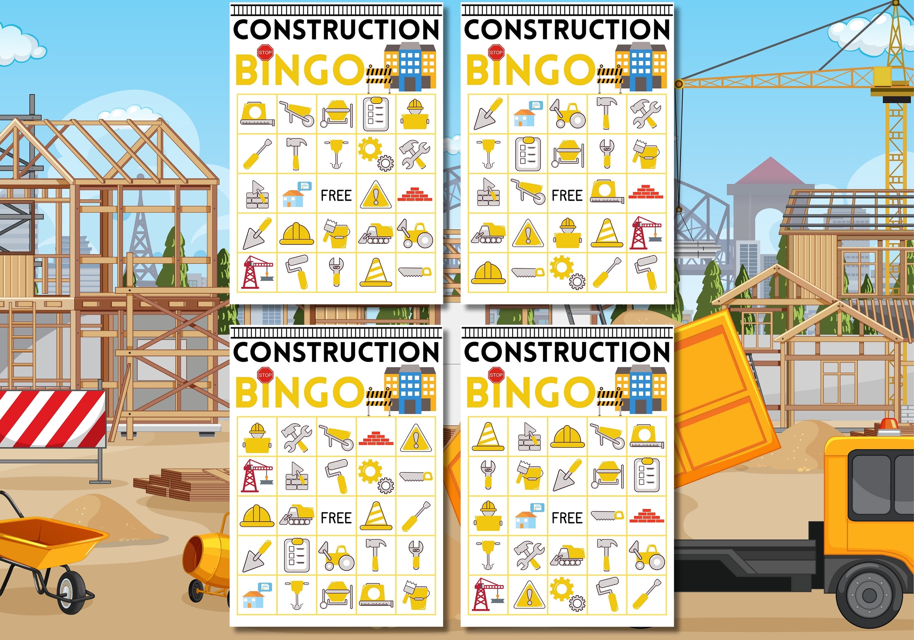 Construction Theme Bingo, Boys Bingo Game, All Ages Party Games ...