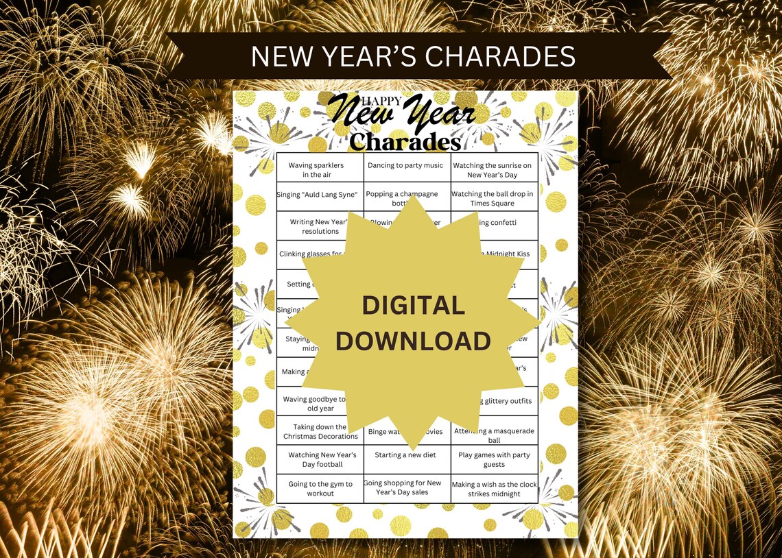 New Year's Game, New Year's Charades, Digital Download, All Ages Party ...