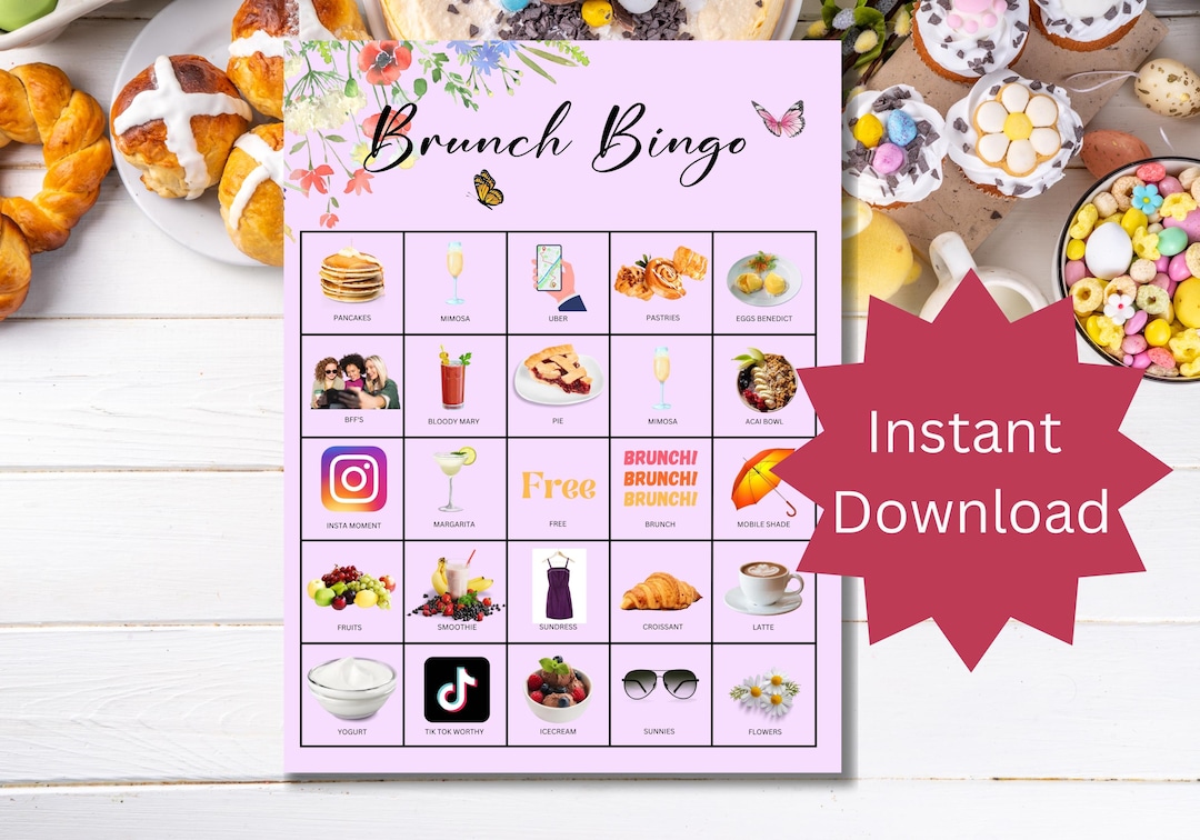 Brunch Bingo Printable Game: Bridal Shower, Birthday Party Activity ...