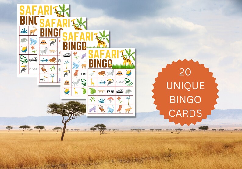Safari Theme BINGO, Kids Bingo Game, Safari Jungle All Ages Party Games ...