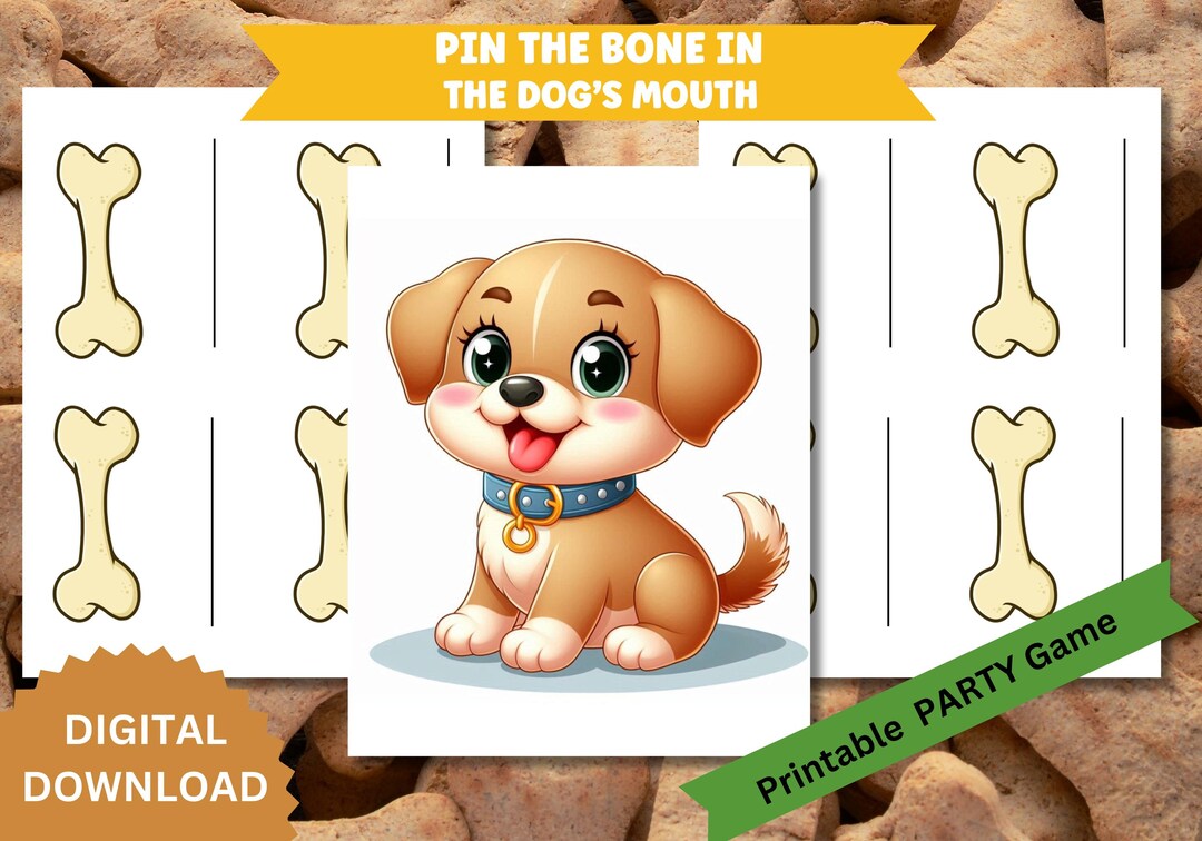 Pin the Bone on the Dog Party Game, Kids Activity - Etsy