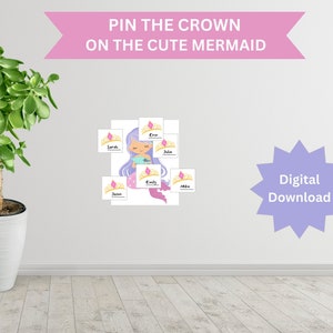Mermaid Under the Sea Theme Game, Pin the Crown on the Mermaid Game ...