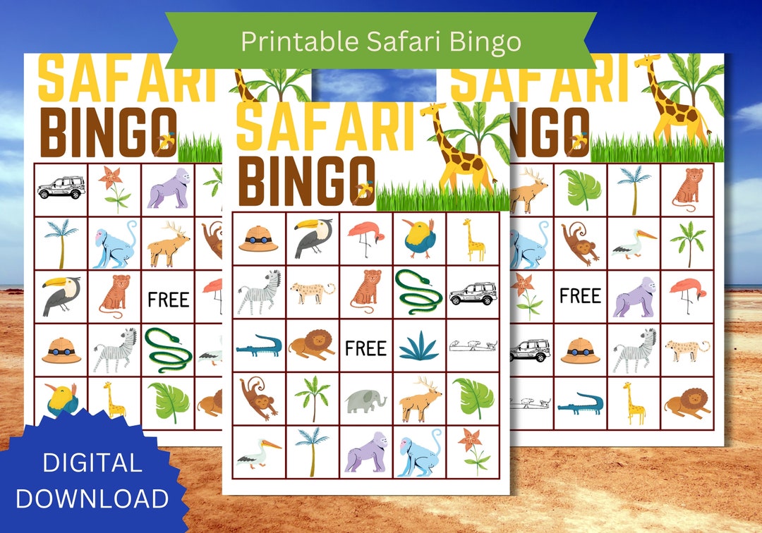 Safari Theme BINGO Kids Bingo Game Safari Jungle All Ages - Etsy