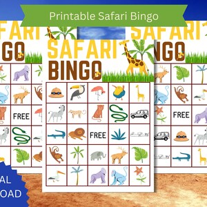 Safari Theme BINGO, Kids Bingo Game, Safari Jungle All Ages Party Games ...