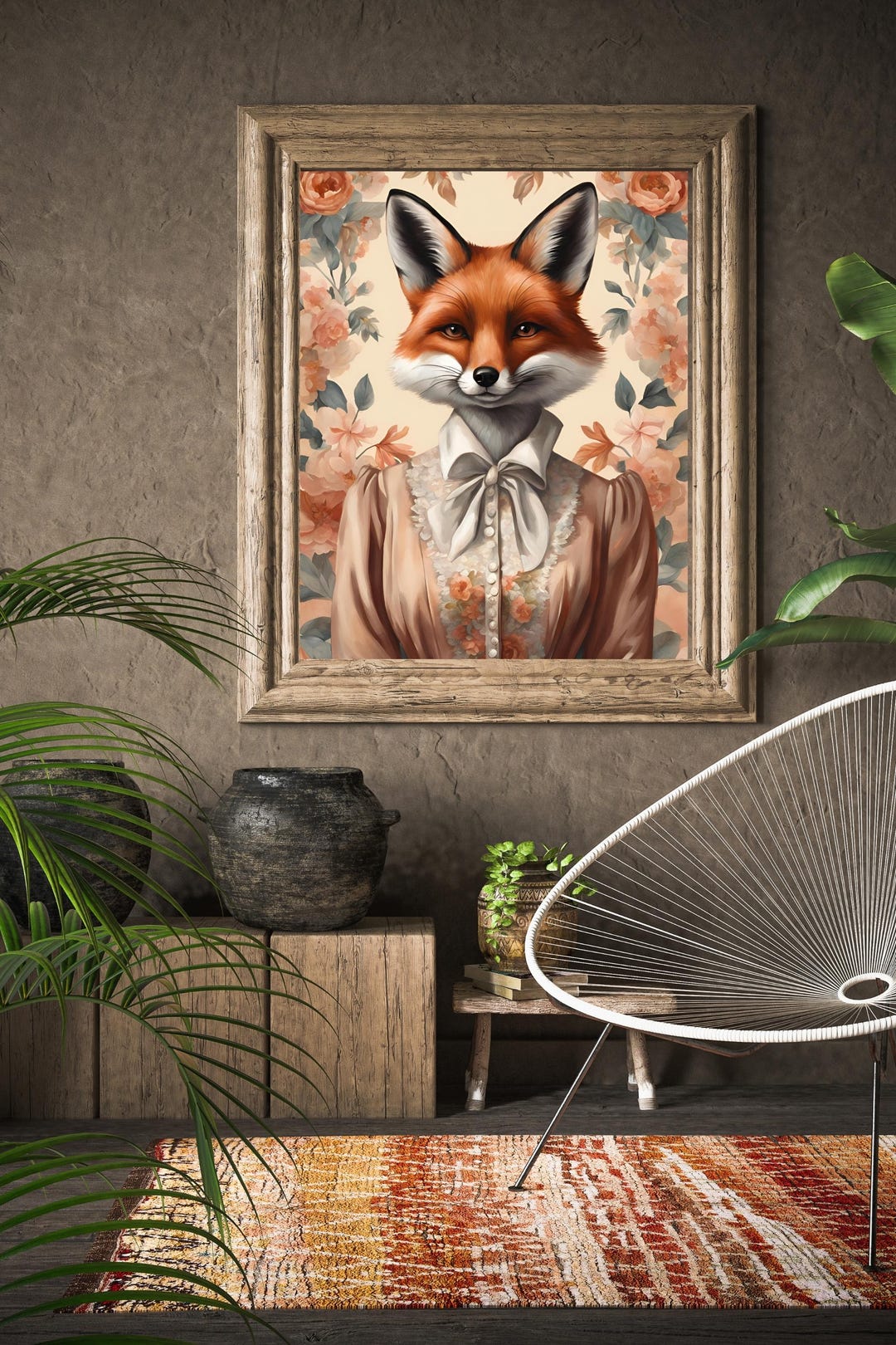 Miss Fox, Quirky Fox Portrait, Digital Oil Painting, Lady Fox in a ...