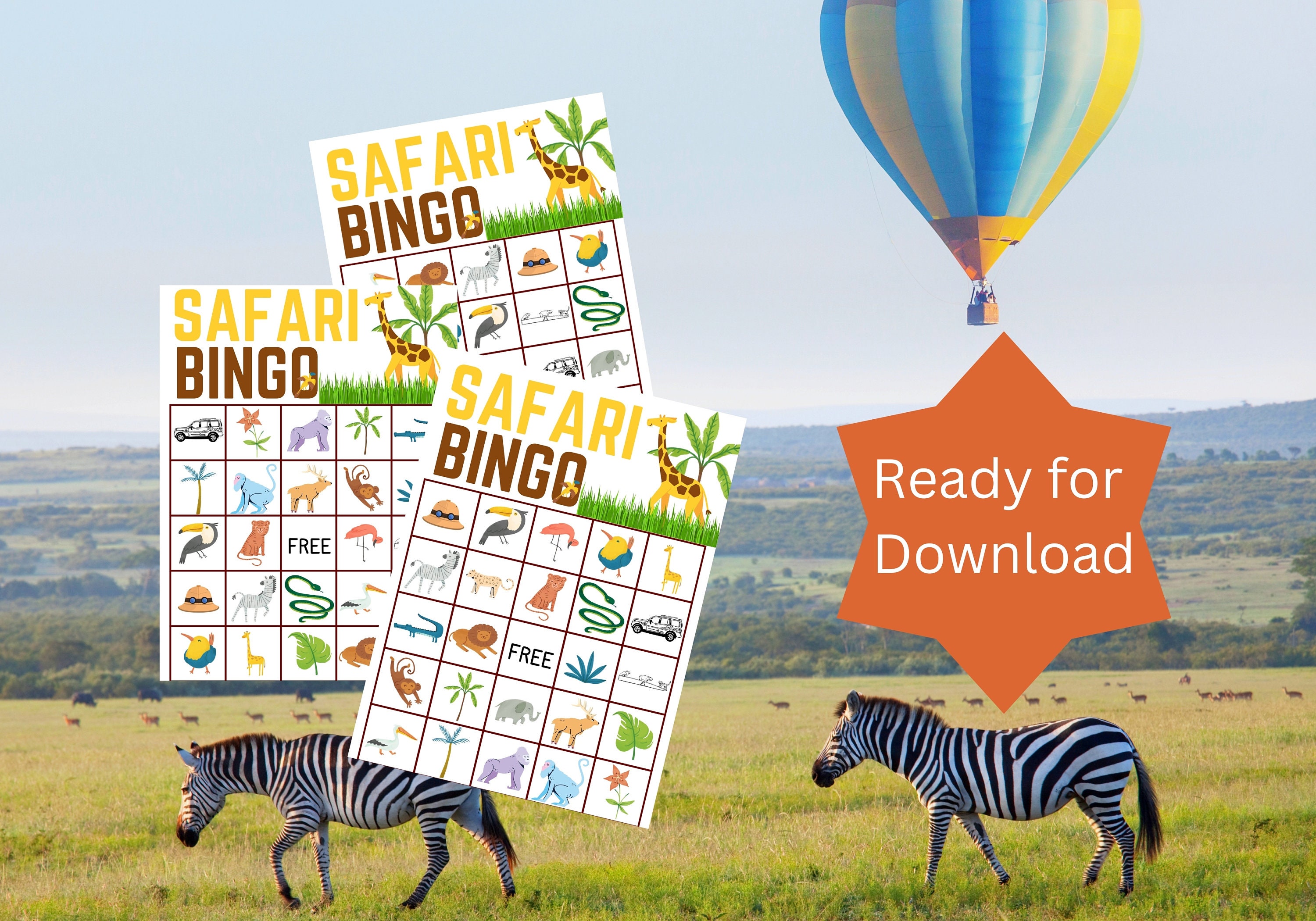 Safari Theme BINGO, Kids Bingo Game, Safari Jungle All Ages Party Games ...