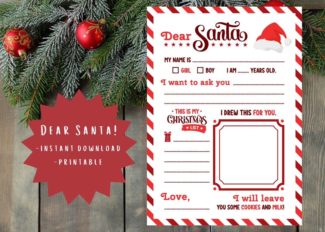 Letter to Santa Printable, Easy to Print Kids Letter to Santa, Instant ...