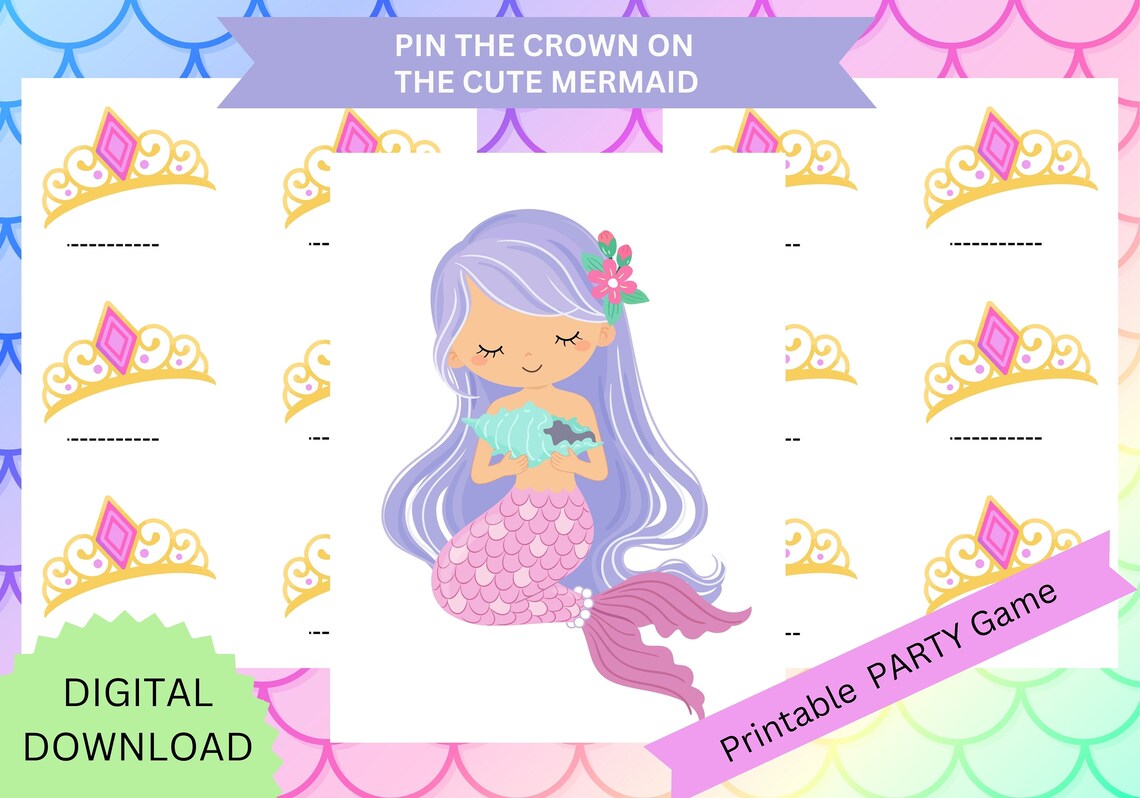 Mermaid Under the Sea Theme Game, Pin the Crown on the Mermaid Game ...