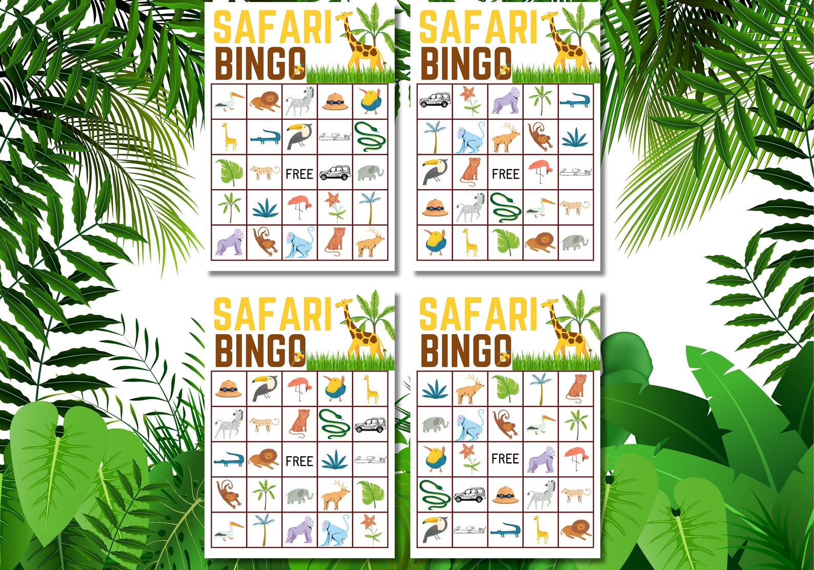 Safari Theme BINGO, Kids Bingo Game, Safari Jungle All Ages Party Games ...