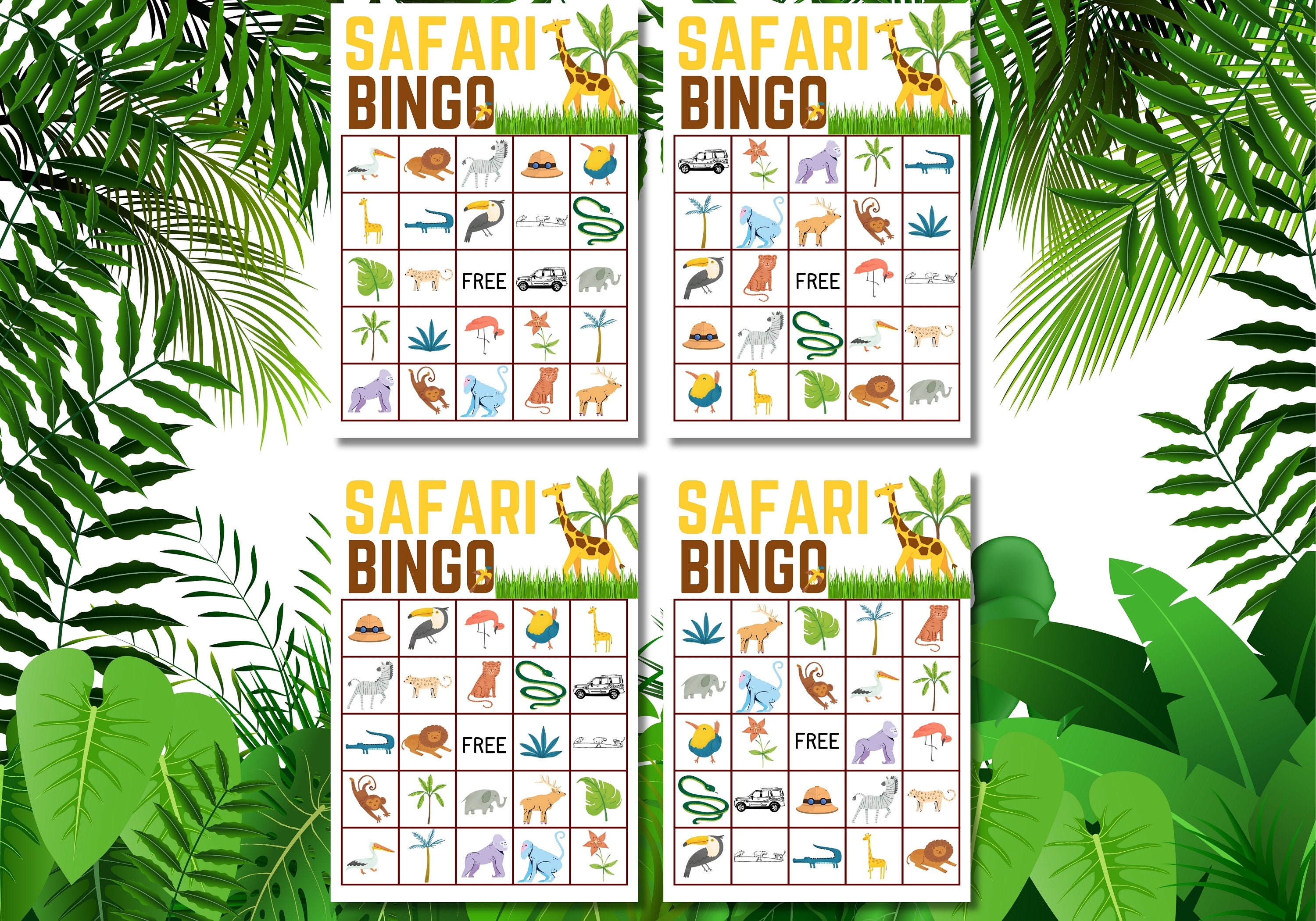 Safari Theme BINGO, Kids Bingo Game, Safari Jungle All Ages Party Games ...
