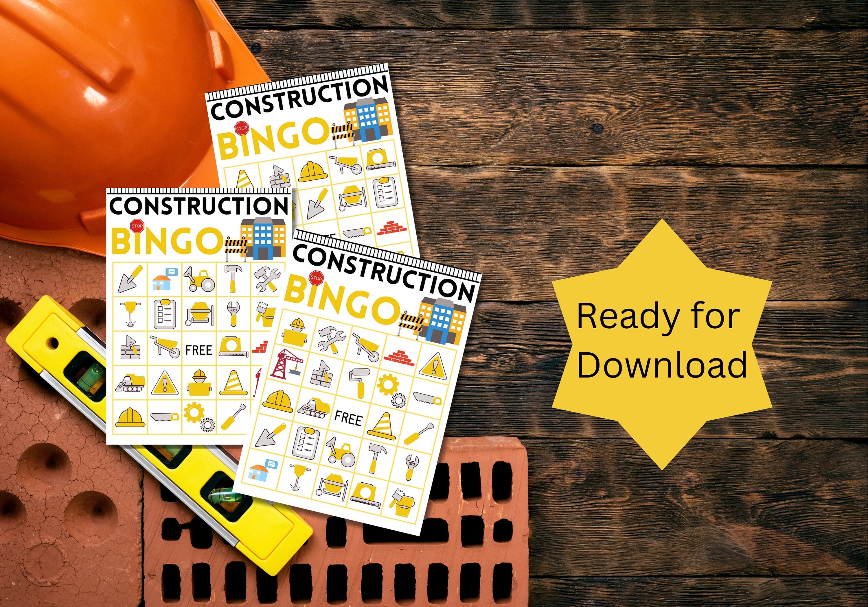 Construction Theme Bingo, Boys Bingo Game, All Ages Party Games ...