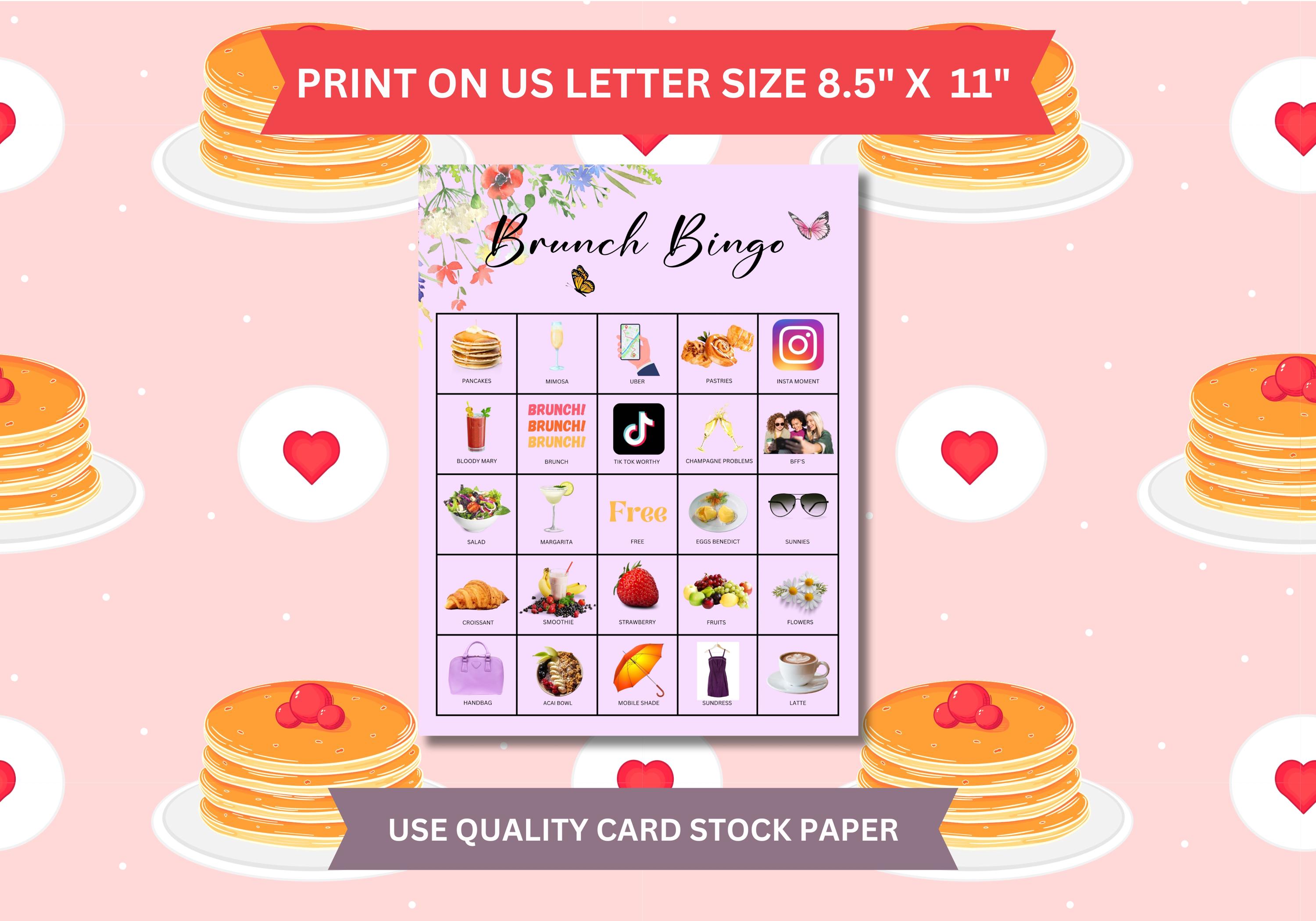 Brunch Bingo Printable Game: Bridal Shower, Birthday Party Activity ...
