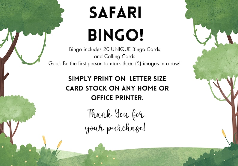 Safari Theme BINGO, Kids Bingo Game, Safari Jungle All Ages Party Games ...