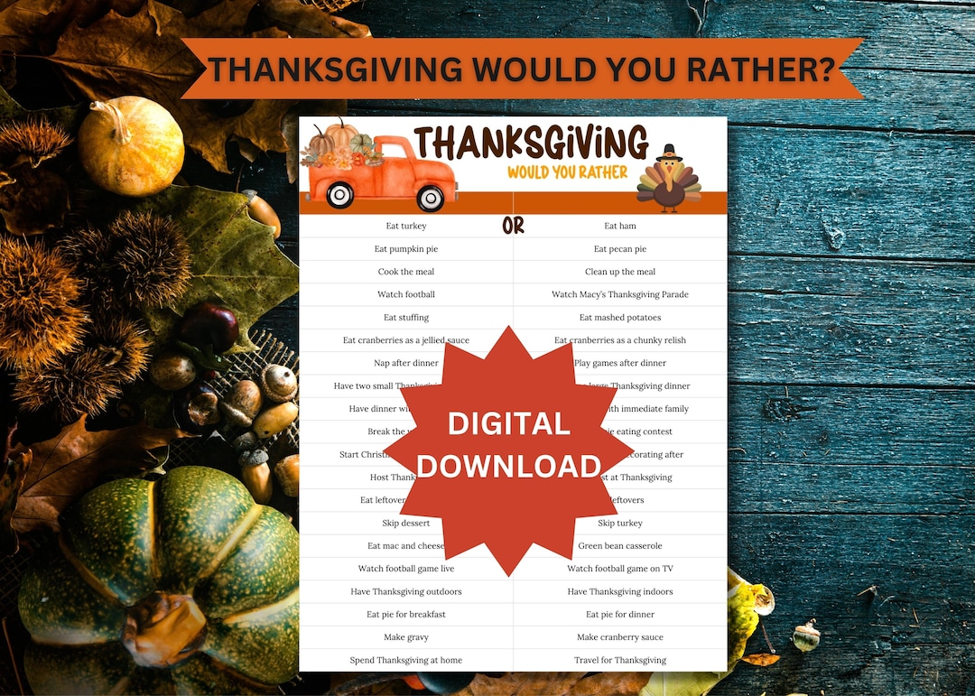 Thanksgiving Would You Rather Game Printable | Friendsgiving & Family ...