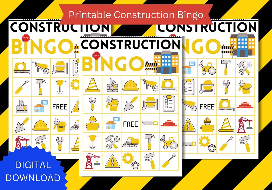 Construction Theme Bingo Boys Bingo Game All Ages Party - Etsy