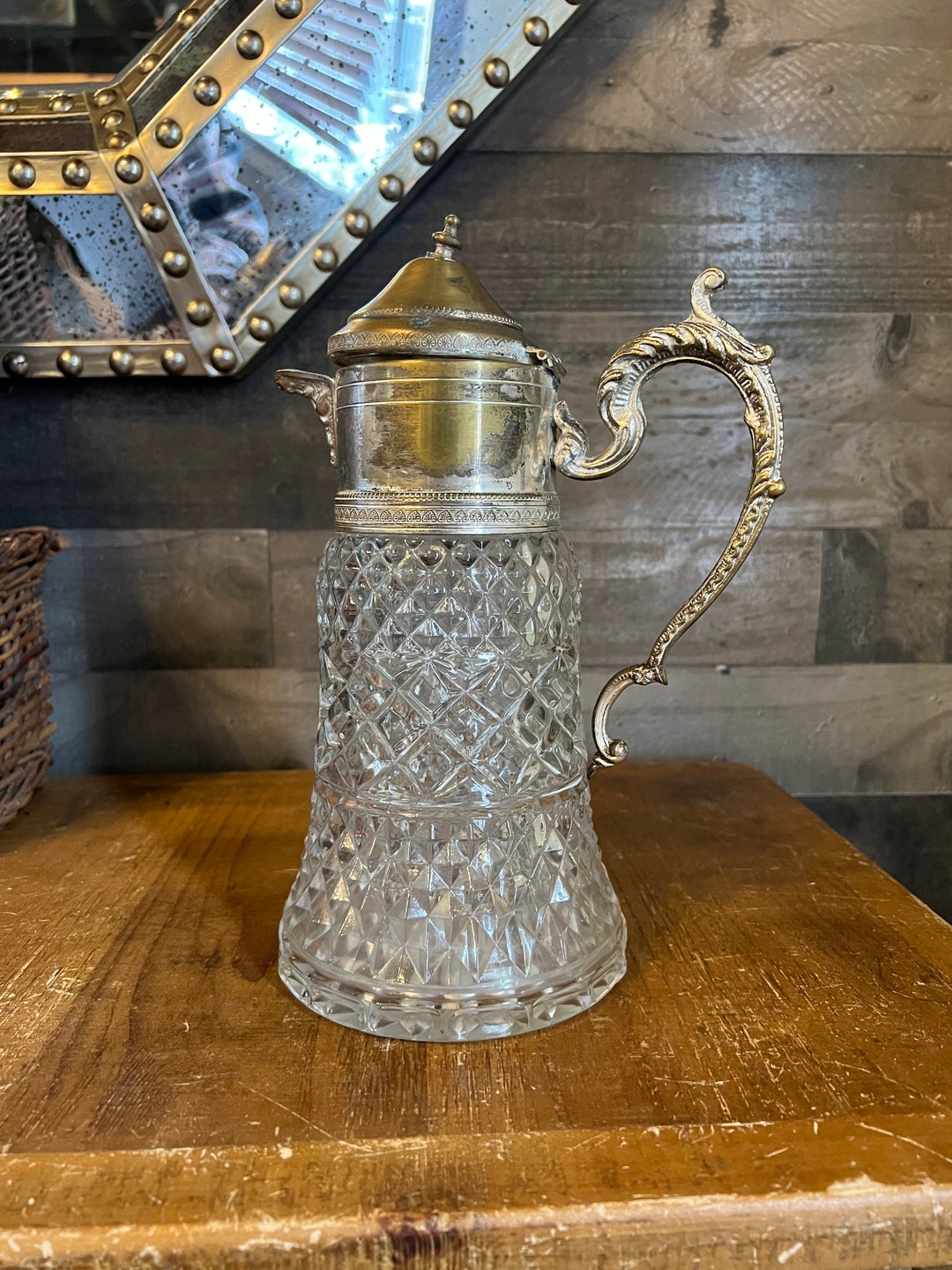 Vintage WA Crystal and Silver Plate Pitcher - Etsy