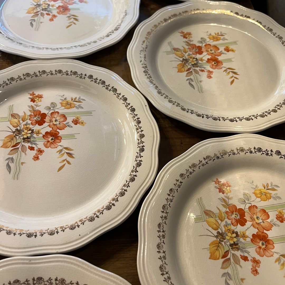 Vintage French Saxon China Floral Ribbon Plates - 22 K Gold Accent ...