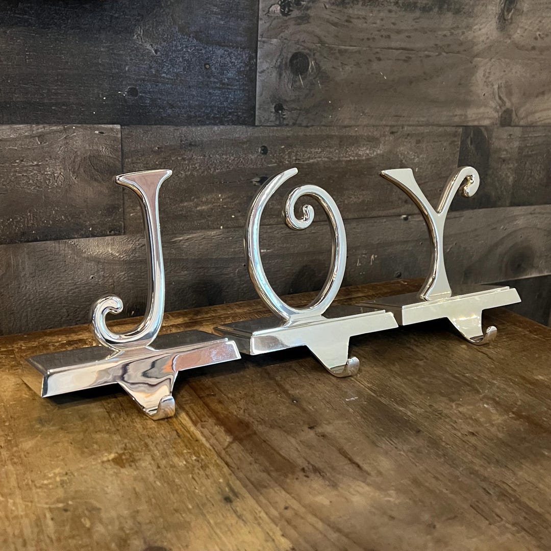 Vintage Pottery Barn JOY Silver Tone Stocking Holders - Etsy