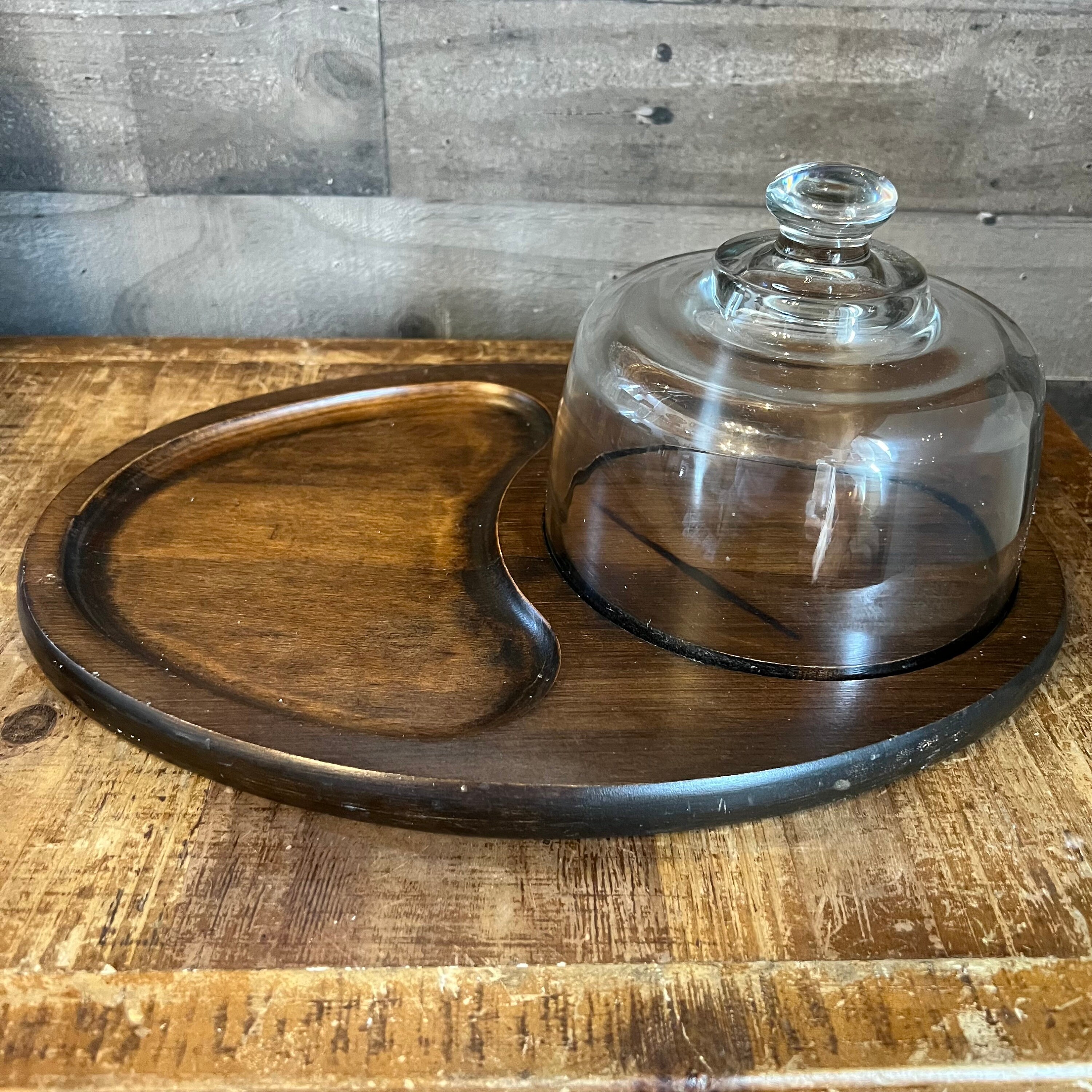 Vintage Oval Wooden Charcuterie Board With Clear Glass Dome - Etsy