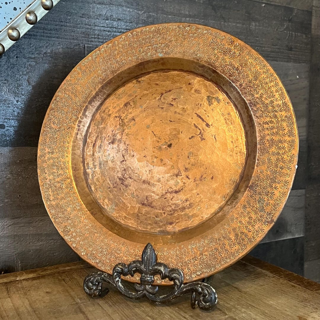 Vintage Hammered Copper Large Plate - Etsy