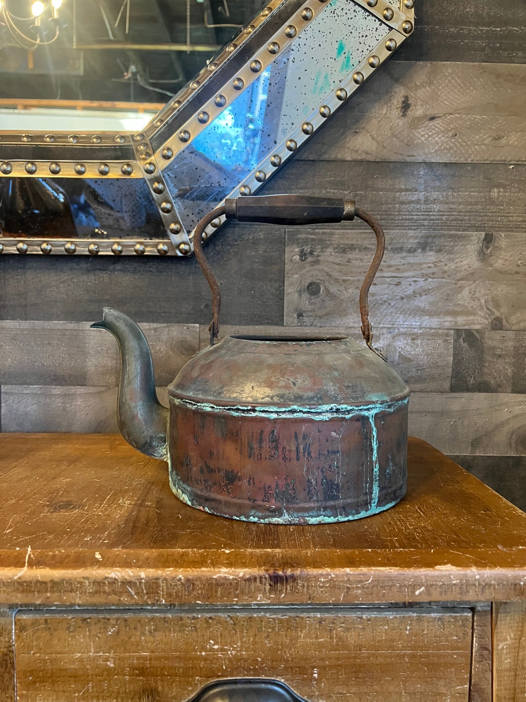 Antique Copper Teapot With Handle - Patina Copper Coffee Pot - Vintage ...