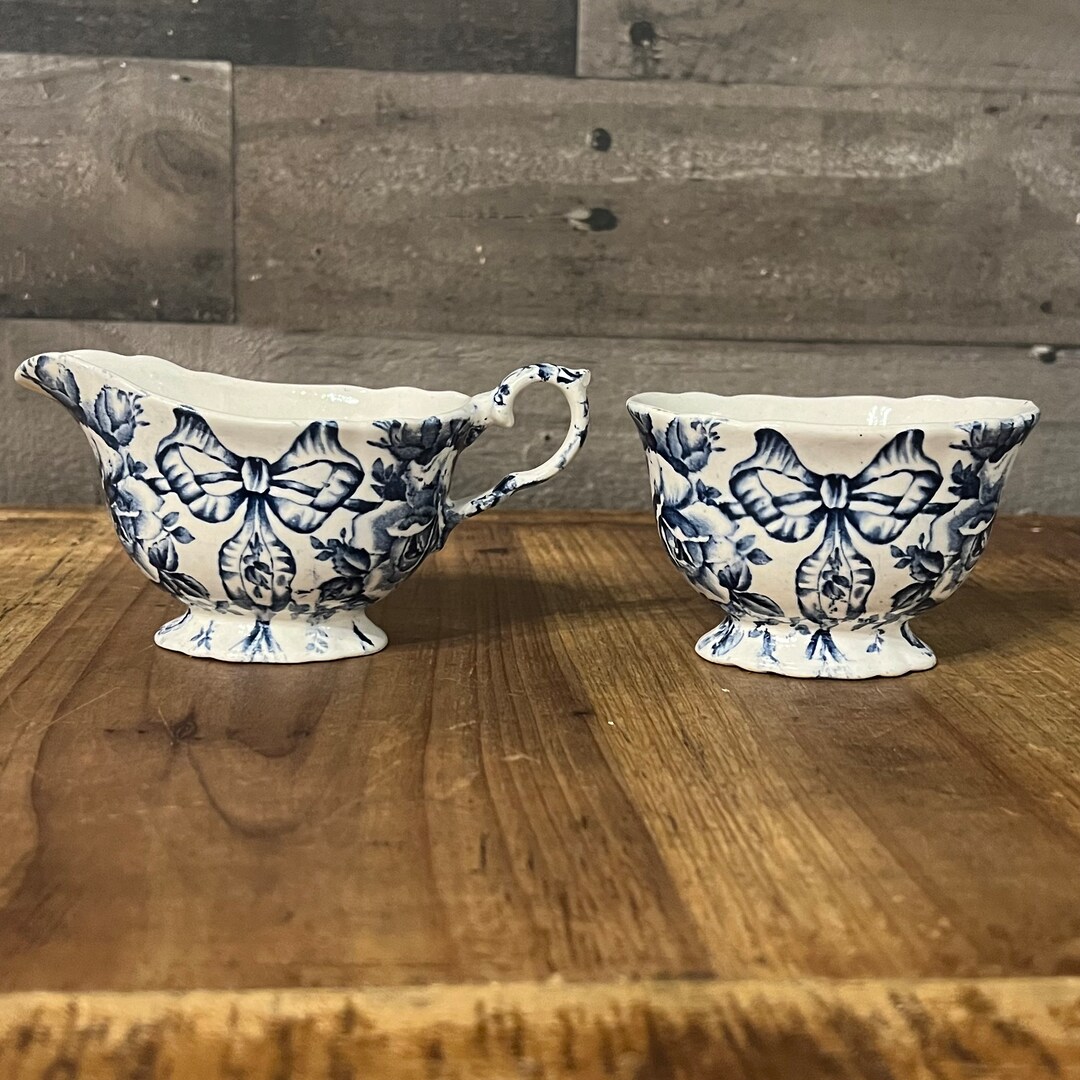James Kent Fenton England Garland Blue Bow Cream and Sugar - Etsy