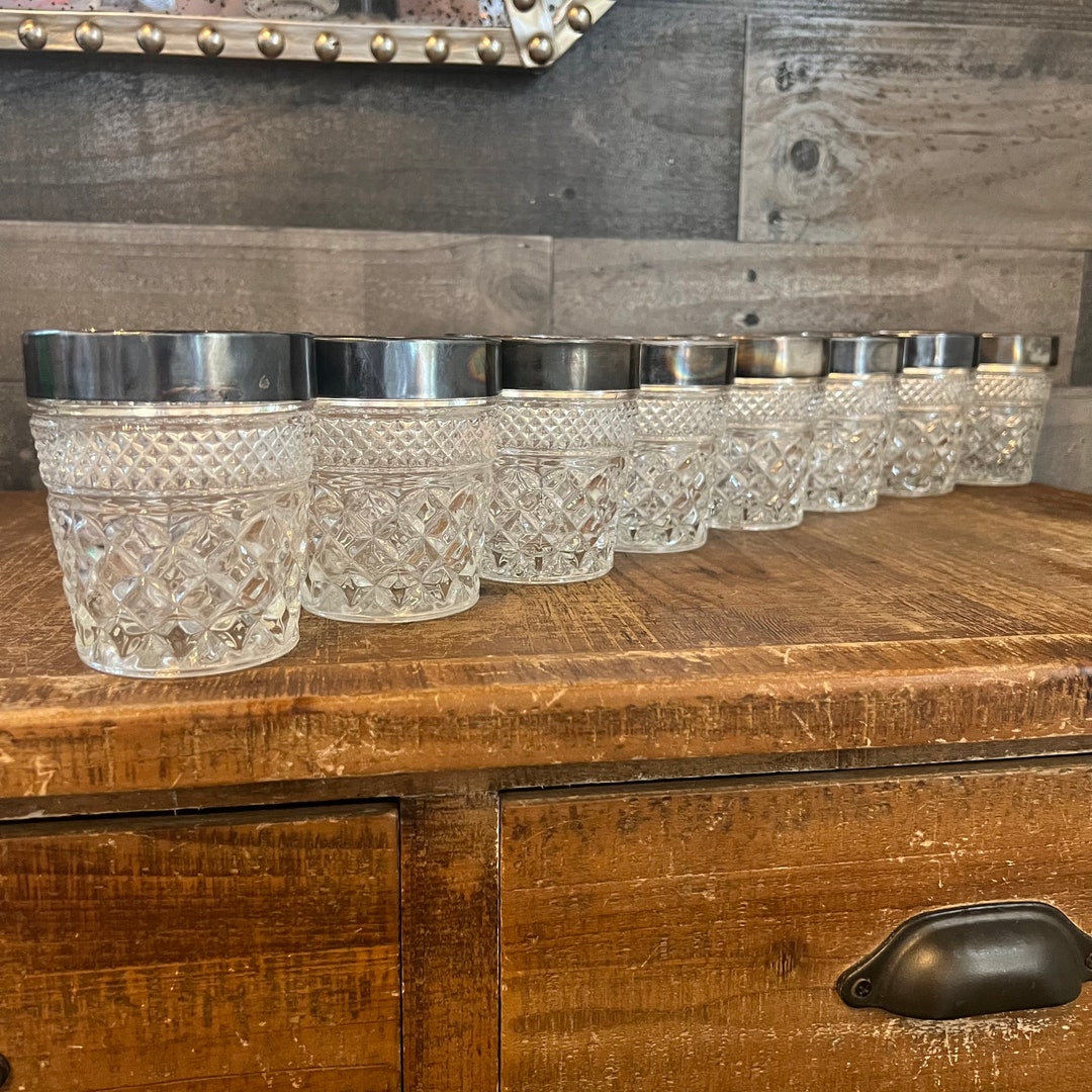 Anchor Hocking Wexford Pattern Silver Color Rim Rocks Glasses - Set of ...