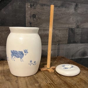Vintage White and Blue Pottery Cow Butter Churn - Etsy
