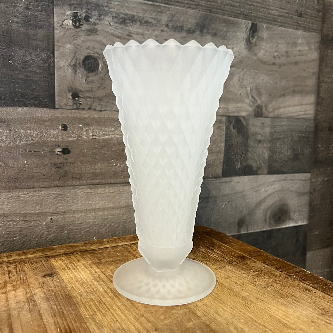 Vintage Satin Frosted Glass Diamond Point Pattern Footed Vase - Etsy