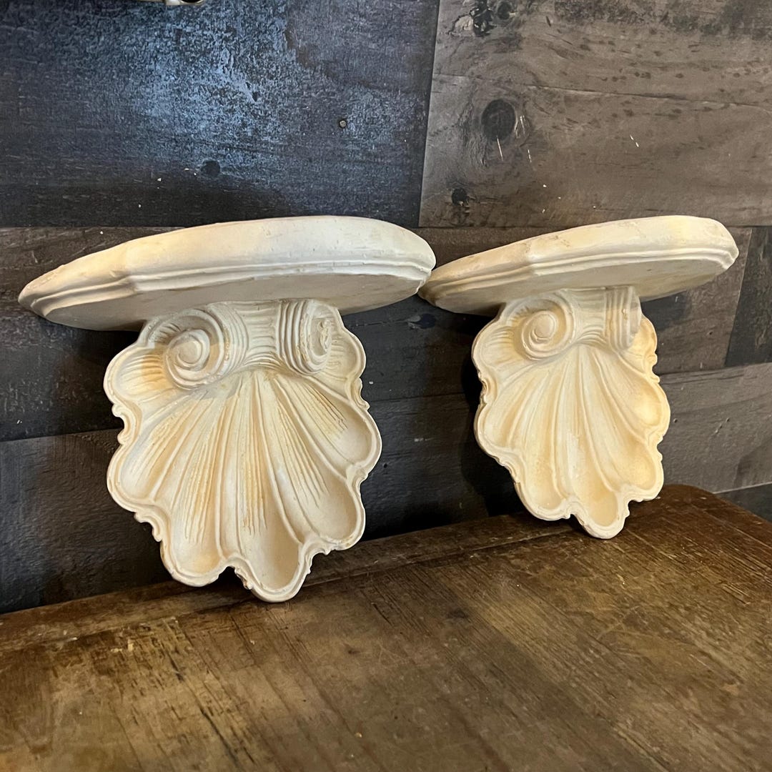 Vintage Shell Wall Shelf Sconces Pair - Etsy