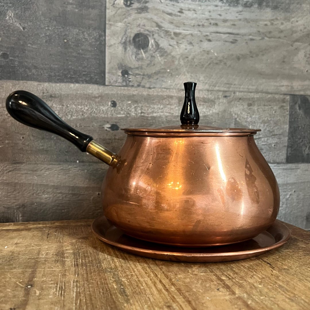 Vintage Taurus Copper Lidded Handled Pot With Copper Underplate - Made ...