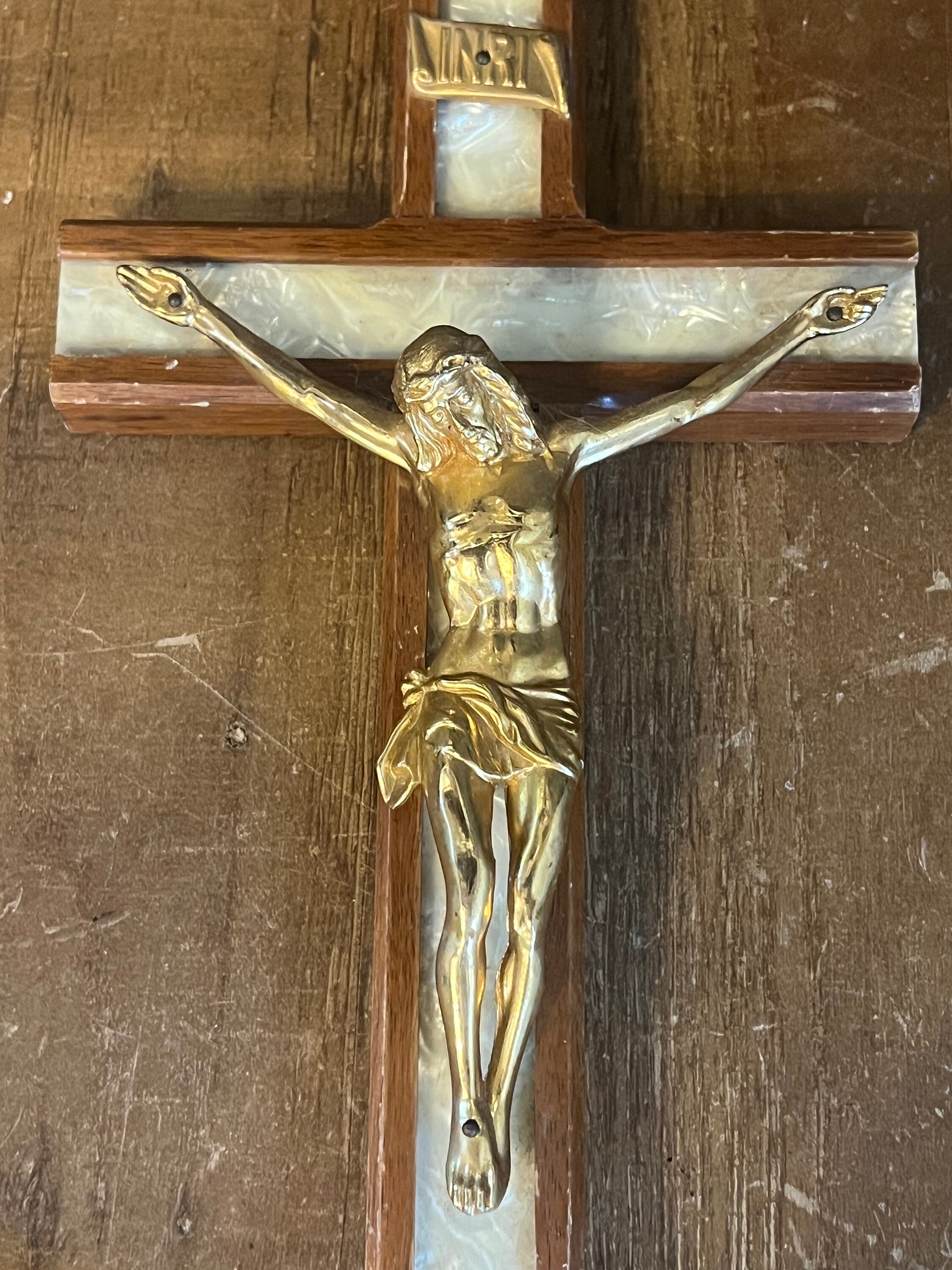 Vintage Jesus Crusifix - Wooden Pearlescent Cross - Etsy