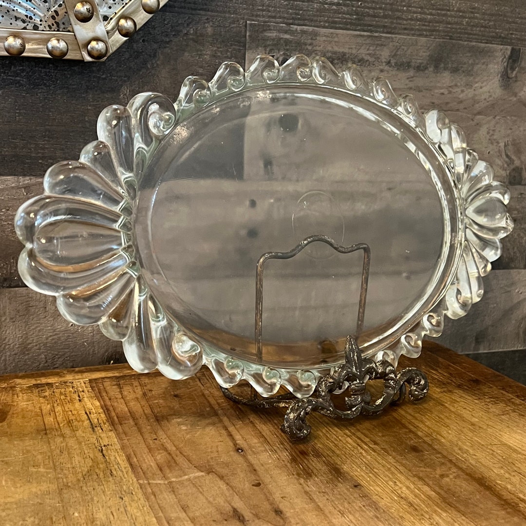 Vintage Clear Glass Oval Baroque Tray Vanity Tray Perfume Tray Serving ...