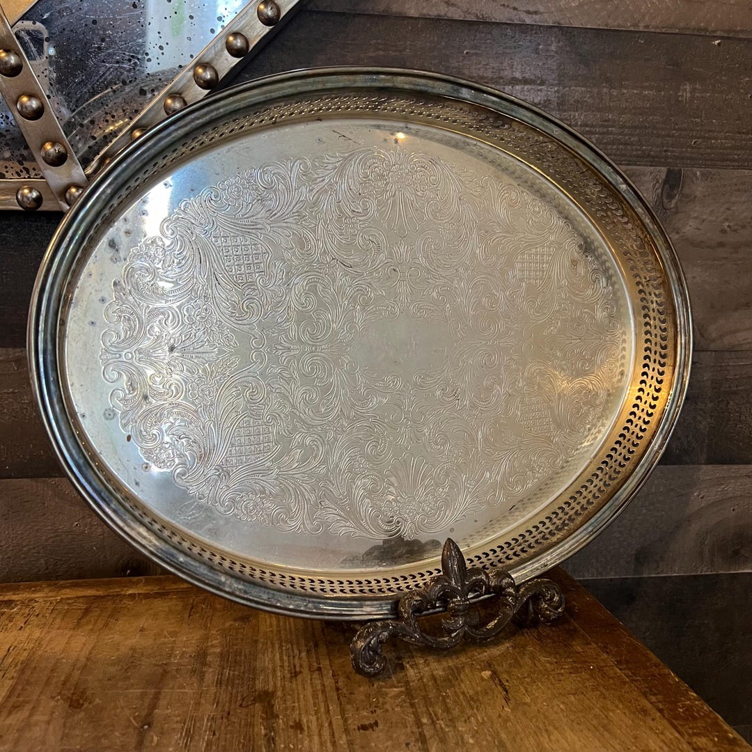 Vintage International Silver Company Oval Silverplated Tray With Raised ...