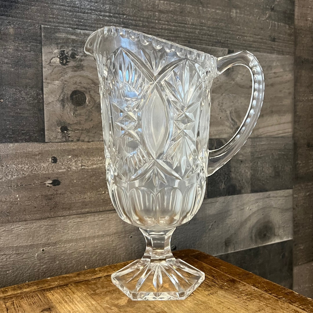 Vintage Crystal Footed Pedestal Handled Pitcher - Etsy