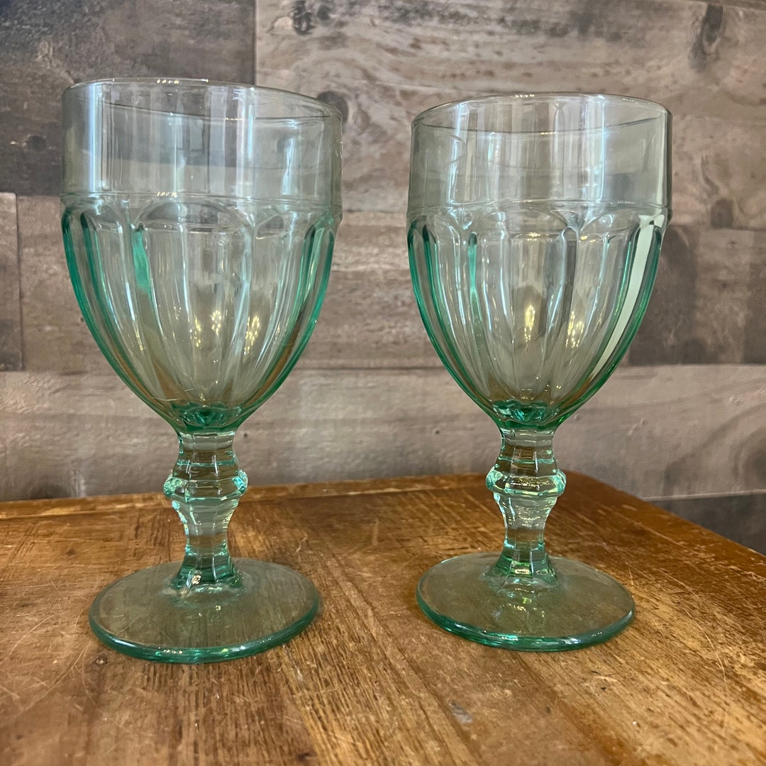 2 Libbey Glass Gibraltar Spanish Green Water Goblets - Etsy