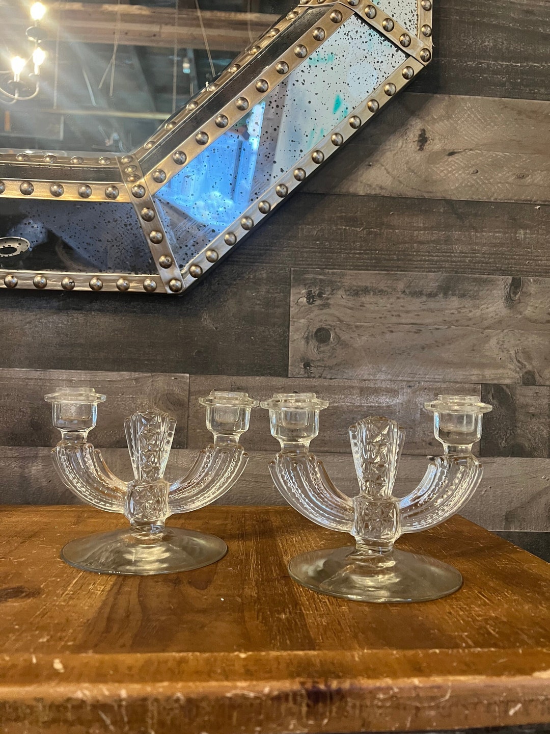 Vintage Pair of TIFFIN Depression Glass Candlestick Holders ...