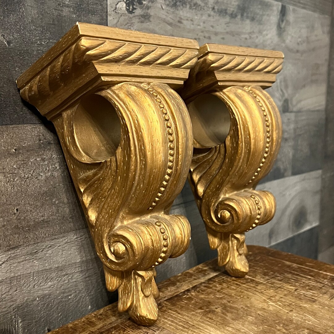 Gold Color Curtain Drapery Holder Wall Sconce Corbel Pair - Etsy