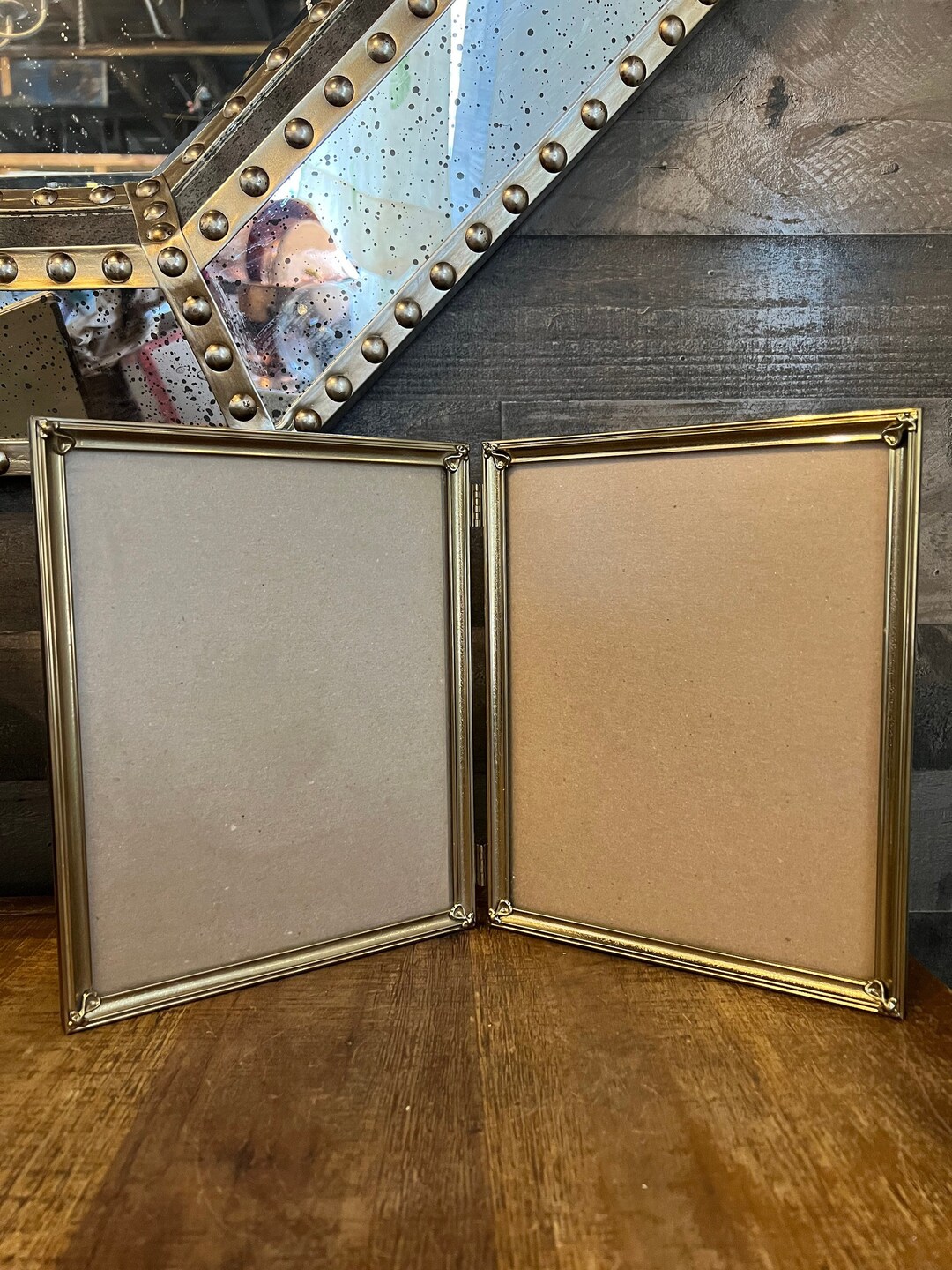 Large Brass Rectangle Double Frame Picture Frame - Free Standing ...
