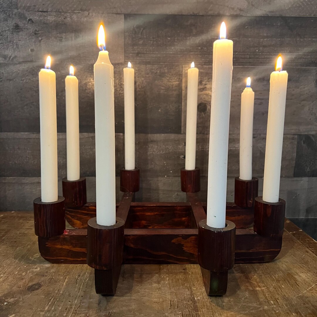 Vintage MCM Wooden 8 Candle Candelabra Candlestick Holder - Etsy