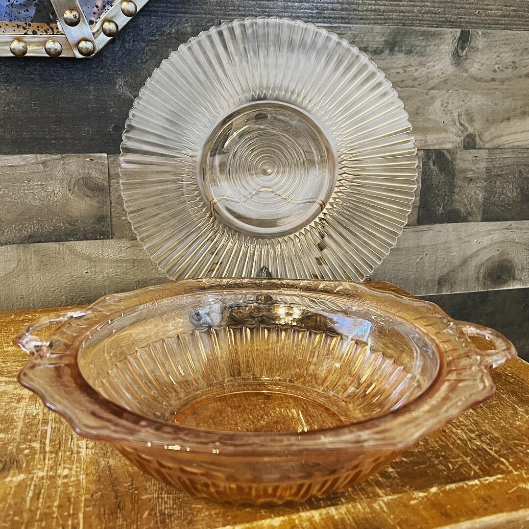 Vintage Anchor Hocking Pink Depression Glass Handled Serving Bowl ...