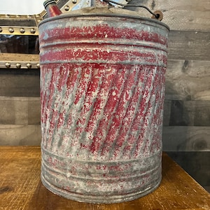 Vintage Galvanized Rustic Metal Handles Gasoline Can - Red Chipped ...
