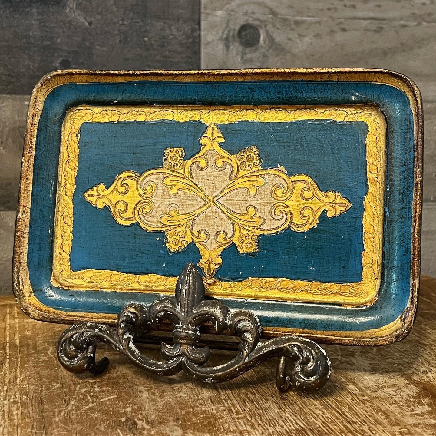 Vintage Gold and Turquoise Blue Legno Gilded Wood Trinket Tray - Etsy