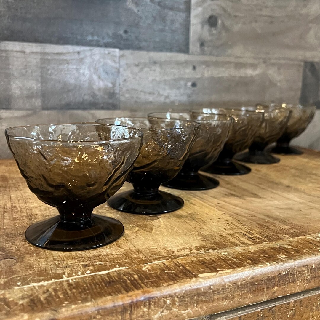 Vintage Seneca Glass Brown Glass Driftwood Short Stem Coupes - Cocktail ...
